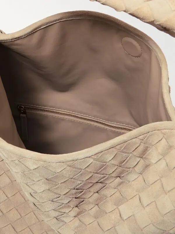 Bottega Veneta Intrecciato Suede Shoulder Bag - Neutrals