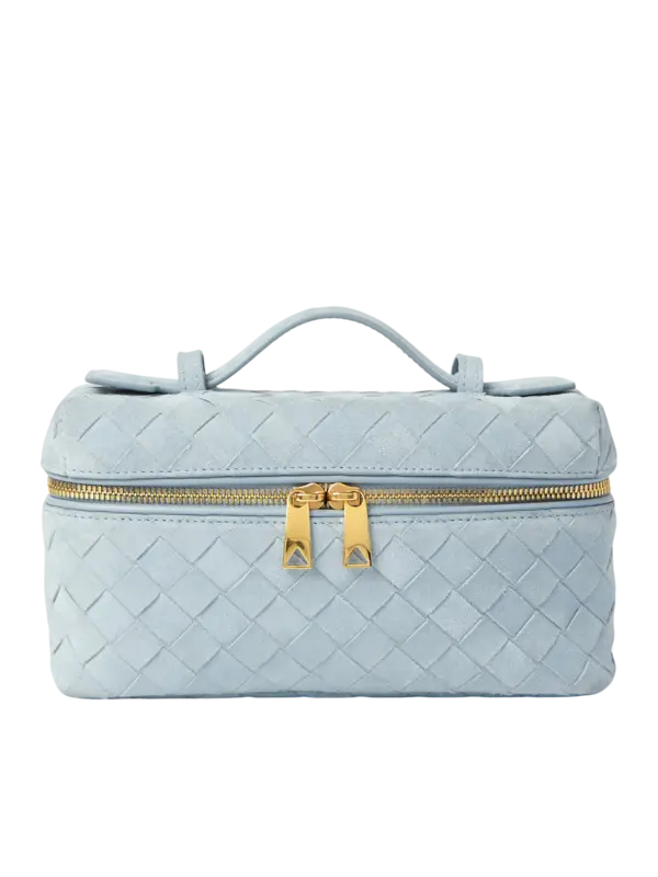 Bottega Veneta Intrecciato Suede Vanity Case - Blue