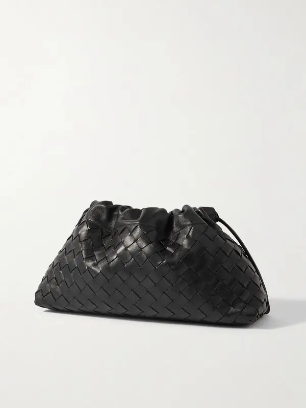 Bottega Veneta Intrecciato Leather Pouch With Chain Strap - Black