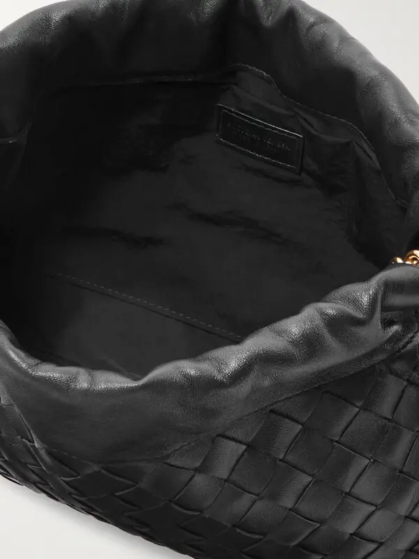 Bottega Veneta Intrecciato Leather Pouch With Chain Strap - Black