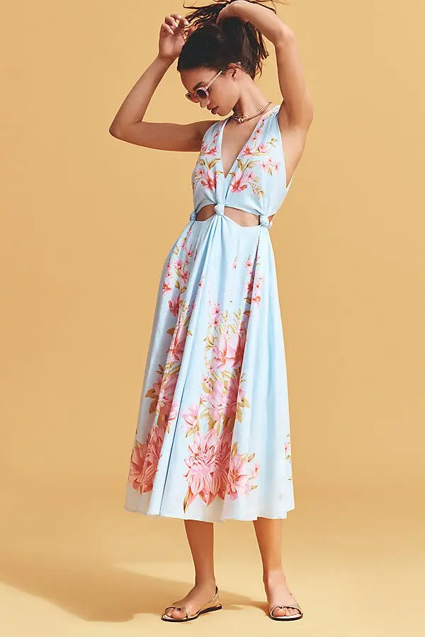 Farm Rio Floral Print V-Neck Midi Dress In Gabrielle - 68% Off |  Editorialist