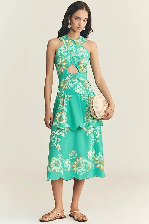 faille halter midi dress LaQuan Smith Puff Sleeve Midi Dress – Runway Catalog