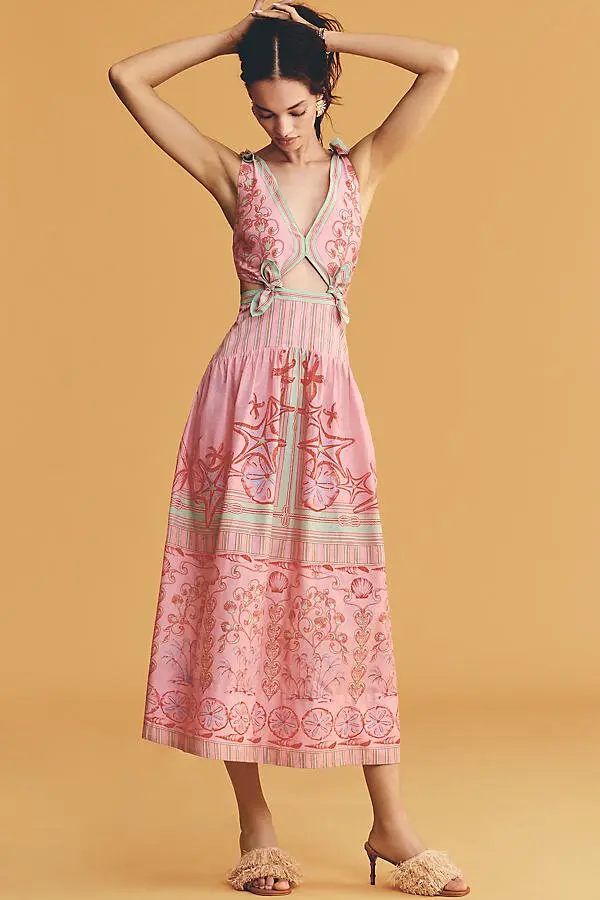 farm rio pink cutout maxi dress Farm Rio Cotton Cutout Maxi Dress In Pink - 40% Off