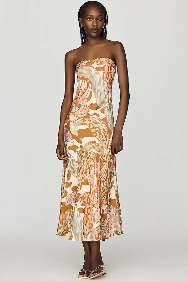 Farm Rio Strapless Printed Midi Slip Dress