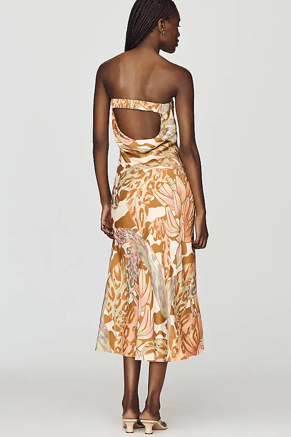 Farm Rio Strapless Printed Midi Slip Dress