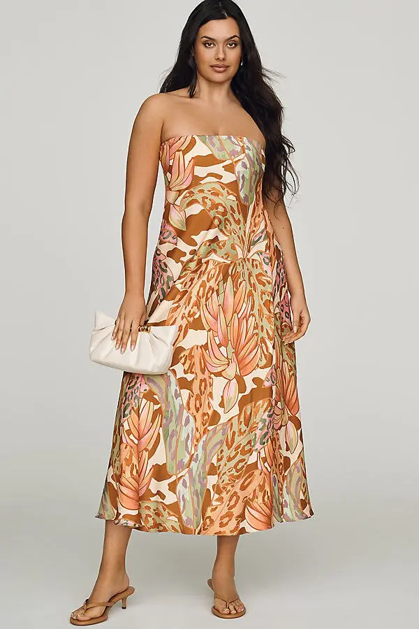 Farm Rio Strapless Printed Midi Slip Dress