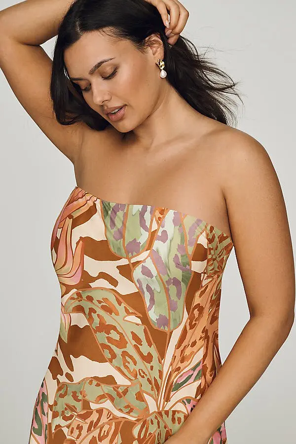 Farm Rio Strapless Printed Midi Slip Dress