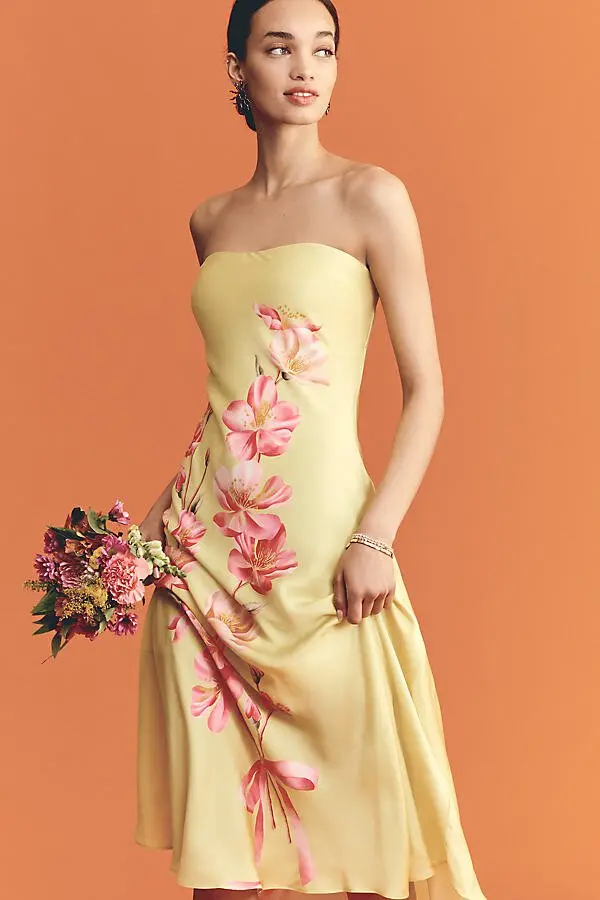 Farm Rio Strapless Printed Midi Slip Dress