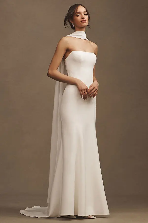 Jenny Yoo Crepe Strapless Column Gown - Ivory