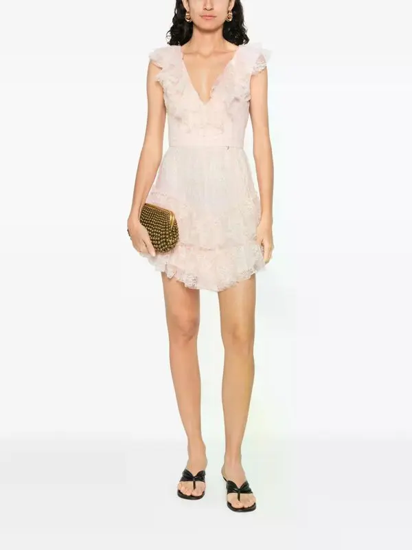 NISSA Rhinestone-embellished Lace Mini Dress - Pink