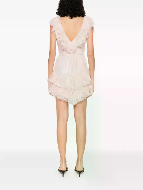 NISSA Rhinestone-embellished Lace Mini Dress - Pink