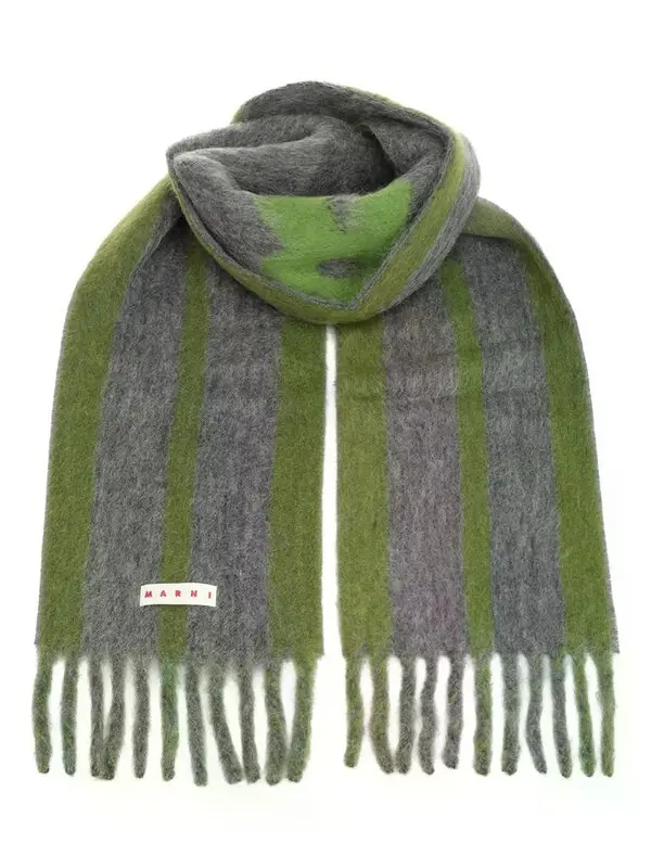 Marni Striped Fringed Scarf - Green