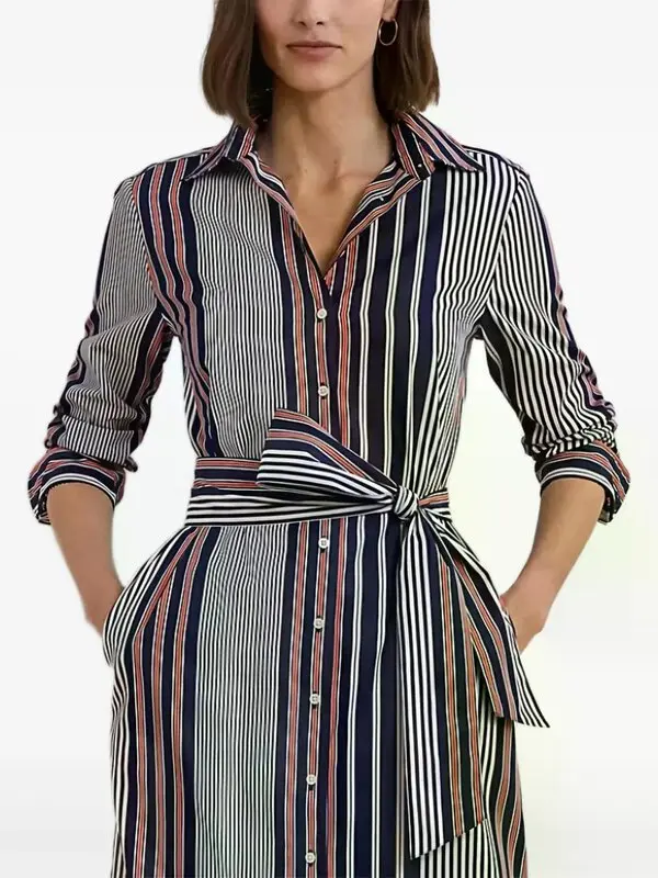 Ralph Lauren Striped Belted Midi Dress