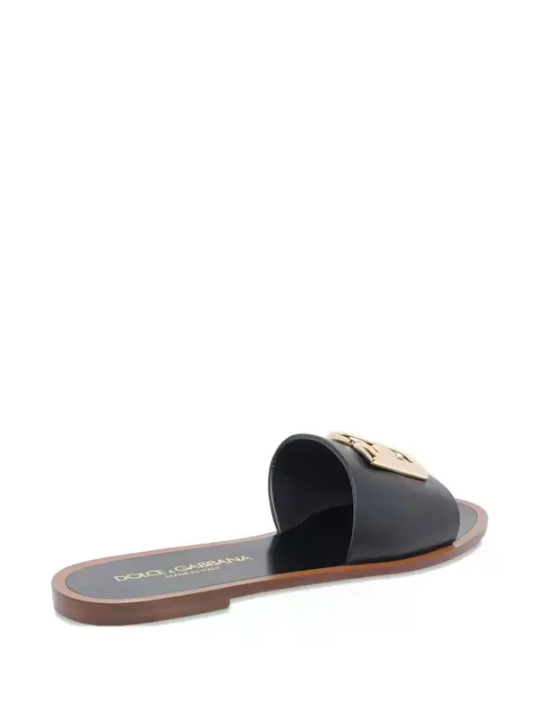 Dolce & Gabbana Flat Calfskin Slide Sandals With Dg Logo - Black