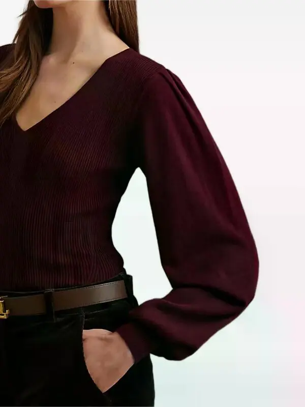 Ralph Lauren Ribbed V-neck Top - Red