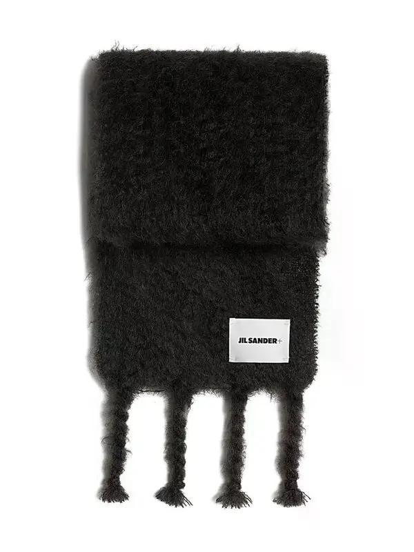 JIL SANDER Fringed Knitted Scarf - Black