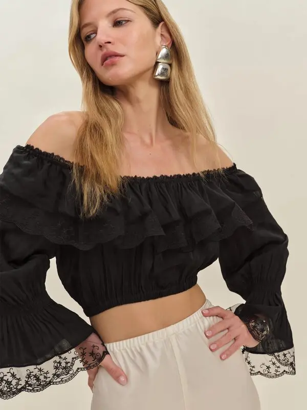 REFORMATION Elise Lace Top - Black