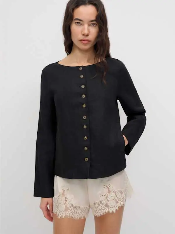 REFORMATION Lucia Linen Jacket - Black