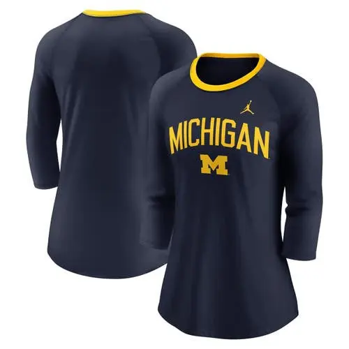 JORDAN BRAND Michigan Wolverines Tri-blend Raglan 3/4 Sleeve Top