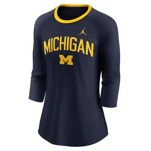 JORDAN BRAND Michigan Wolverines Tri-blend Raglan 3/4 Sleeve Top