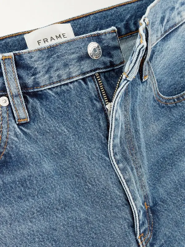 FRAME The Bubble Crop Frayed High-rise Barrel-leg Jeans - Blue