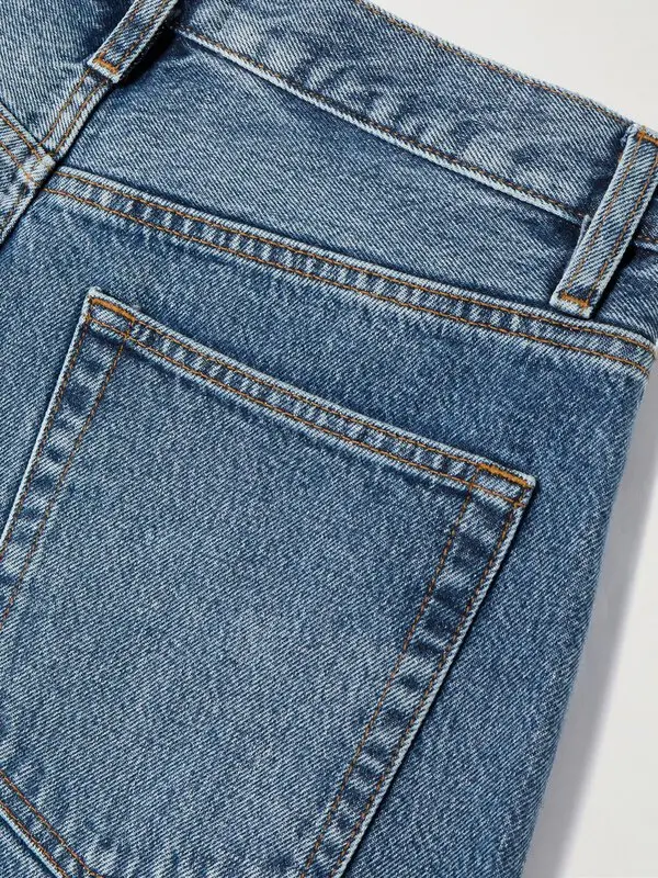 FRAME The Bubble Crop Frayed High-rise Barrel-leg Jeans - Blue