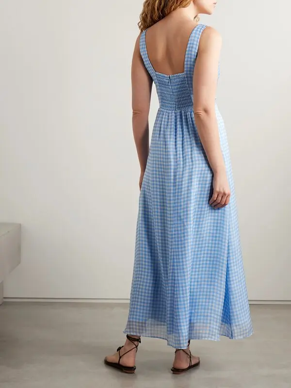 LA LIGNE Gingham Silk Midi Dress