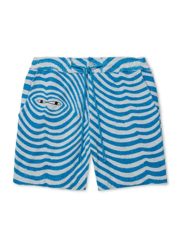 THE ELDER STATESMAN Striped Organic Cotton-terry Shorts - Blue