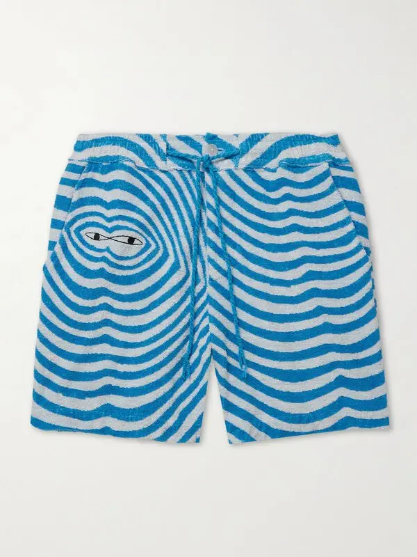 THE ELDER STATESMAN Striped Organic Cotton-terry Shorts - Blue