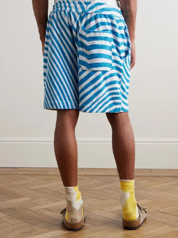 THE ELDER STATESMAN Striped Organic Cotton-terry Shorts