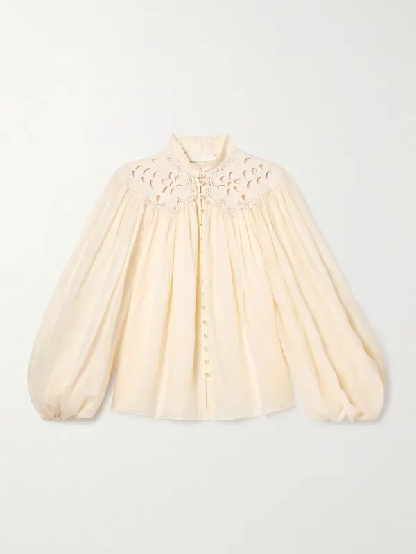 Zimmermann Coco Broderie Anglaise-trimmed Ramie Blouse - Cream