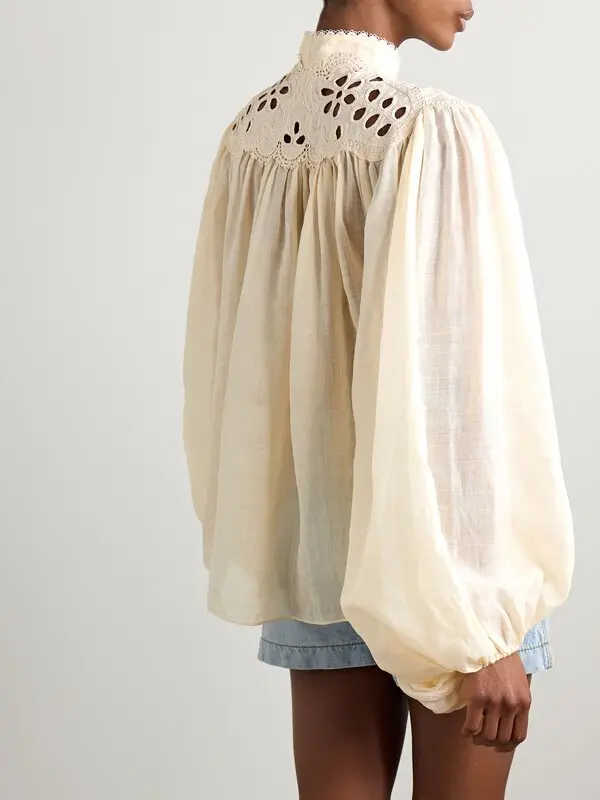 Zimmermann Coco Broderie Anglaise-trimmed Ramie Blouse - Cream