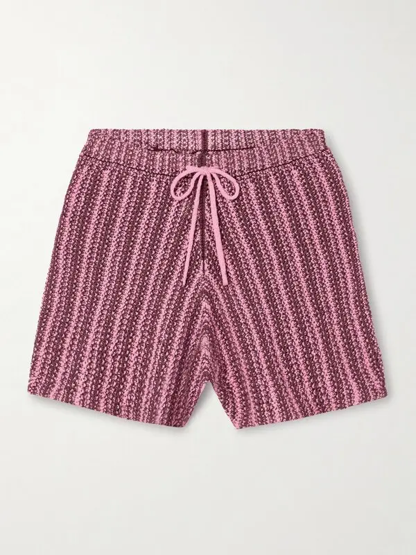 THE ELDER STATESMAN Striped Crocheted Cotton Shorts