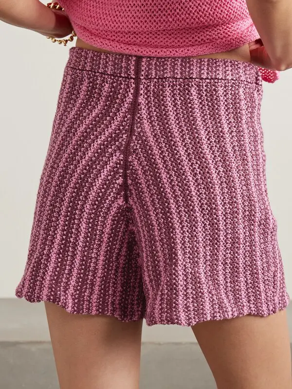 THE ELDER STATESMAN Striped Crocheted Cotton Shorts