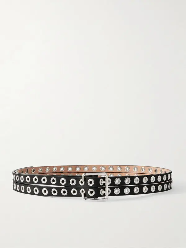 Alaïa Eyelet-embellished Nubuck Belt - Black