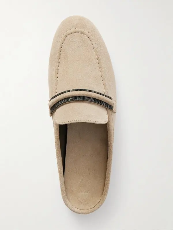 Brunello Cucinelli Bead-embellished Suede Slippers
