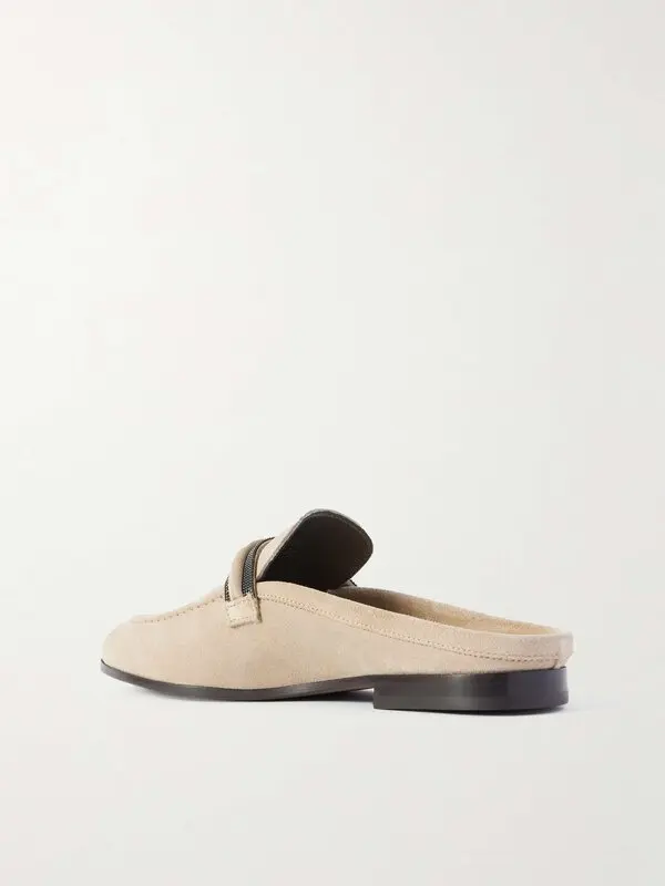Brunello Cucinelli Bead-embellished Suede Slippers