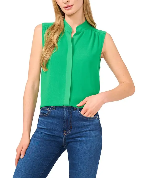 CECE DUPRAZ Stand Collar Sleeveless Blouse - Medium Green