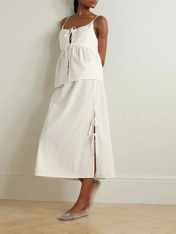 DEIJI STUDIOS Tie-detailed Organic Cotton-poplin Midi Skirt