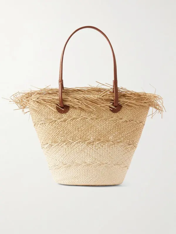SENSI STUDIO Frayed Ombré Straw Tote With Leather Trim