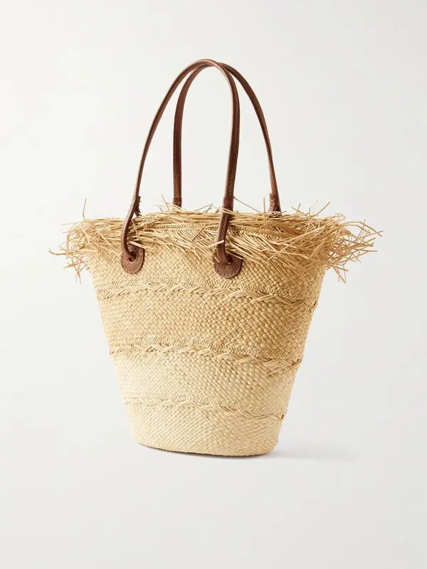 SENSI STUDIO Frayed Ombré Straw Tote With Leather Trim