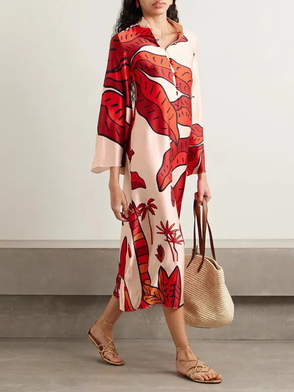 CRISTIANO MARCHELI Jane Printed Silk-blend Satin Kaftan