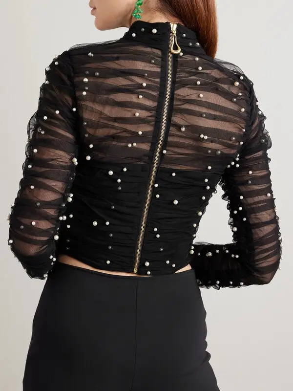 Aje Juniper Embellished Tulle Blouse