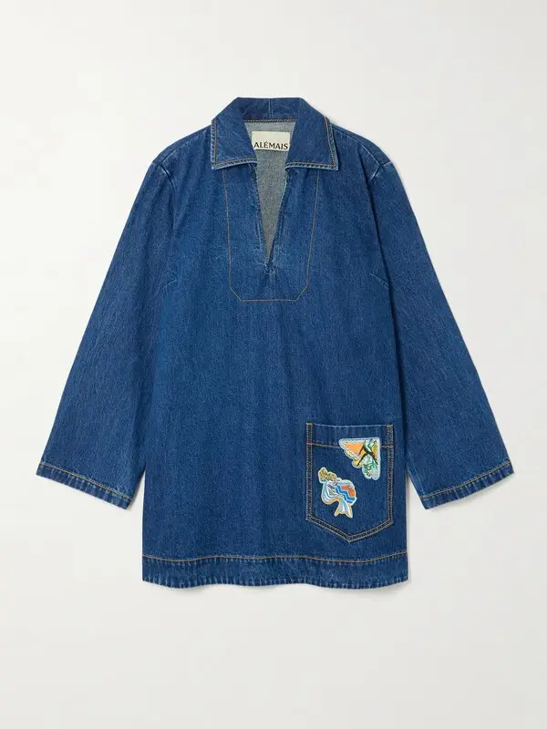 ALEMAIS Speedy Appliquéd Denim Mini Dress