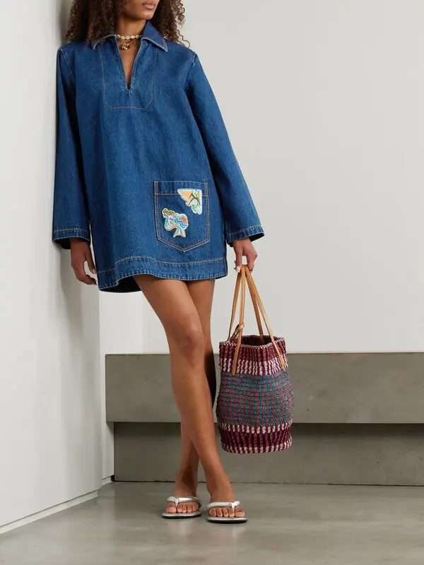 ALEMAIS Speedy Appliquéd Denim Mini Dress
