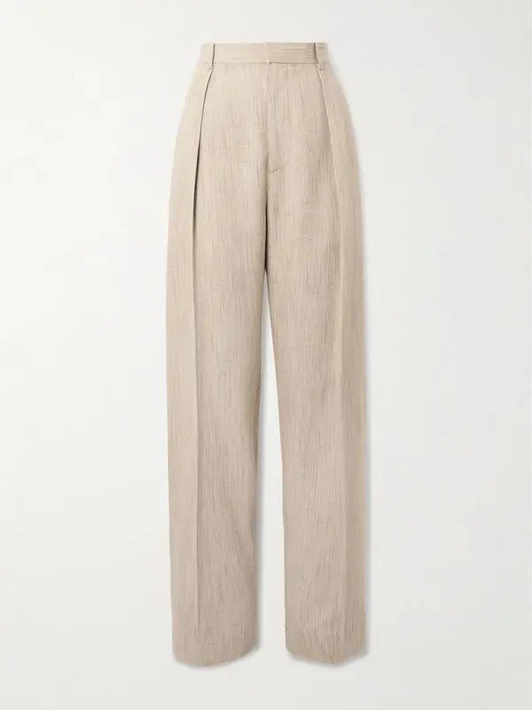 Bottega Veneta Pleated Canvas Tapered Trousers