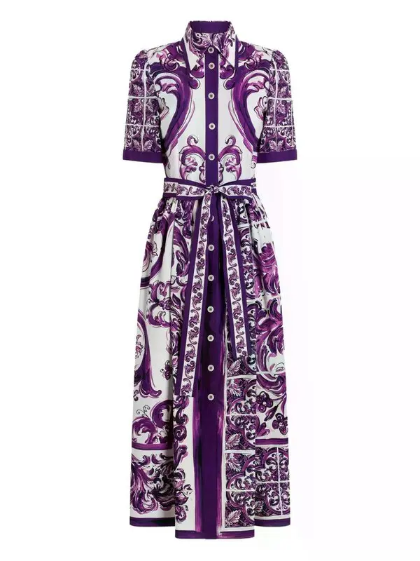 Dolce & Gabbana Majolica-print Midi Shirt Dress - White