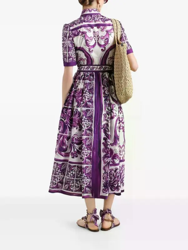 Dolce & Gabbana Majolica-print Midi Shirt Dress - White