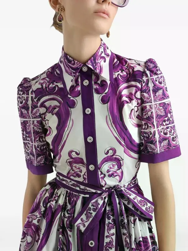 Dolce & Gabbana Majolica-print Midi Shirt Dress - White