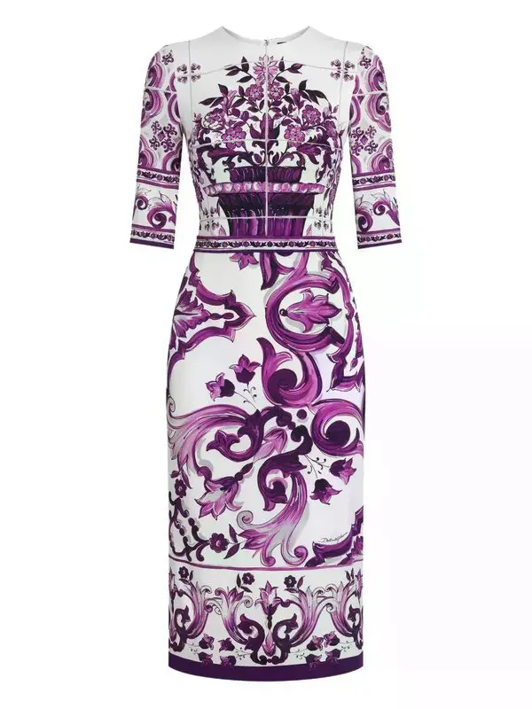 Dolce & Gabbana Maiolica-print Midi Dress - White